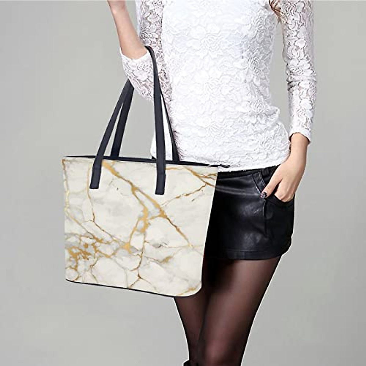 Womens Handbag Marble Texture Leather Tote Bag Top Handle Satchel Bags For Lady