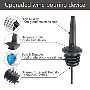 JNWINOG 12 Pack Liquor Pourers Stainless Steel Gold Classic Bottle Pourers Tapered Spout Liquor Bottle Pourers for Alcohol, Olive Oil Dispenser Spout with Rubber Cap (Matte Black)