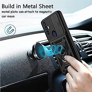 ZOURSING for TCL 30 SE Phone Case with HD Screen Protector 2 Pack,Slide Camera Protection Cover,Built Magnetic Ring Kickstand,Heavy Duty Full Body Shockproof Protective Cover for TCL 30 SE Black