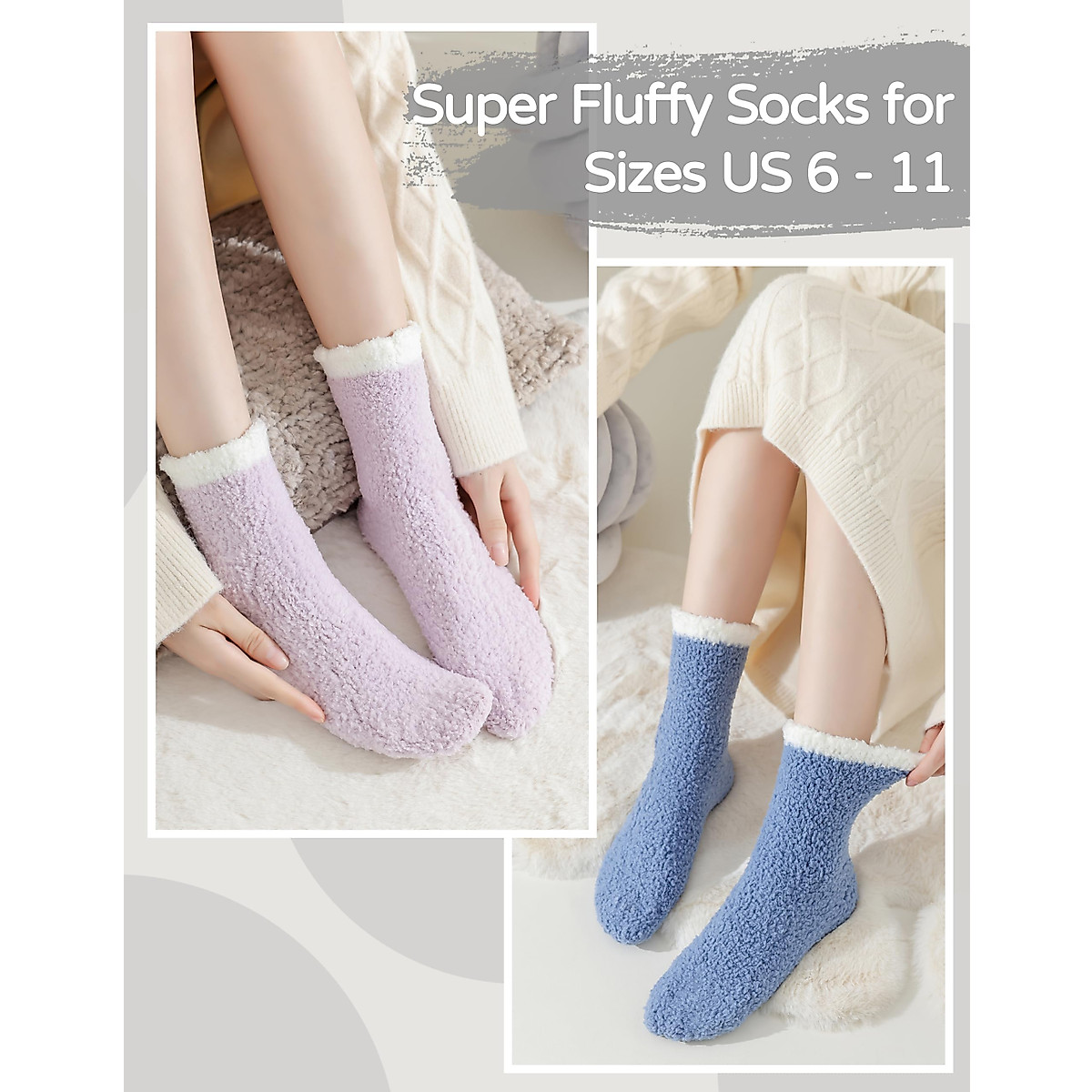 TEHOOK Fuzzy Socks for Women, Warm Soft Fluffy Socks Thick Cozy Plush Sock Winter Socks for Women 6 Pairs