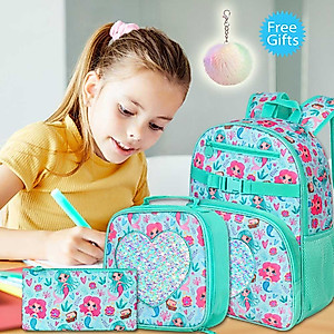 ZLYERT 3PCS Unicorn Backpack for Girls, Kids Bookbag for Preschool Elementary Students, 16" Sequin Backpacks with Lunch Box for Girl - Pink