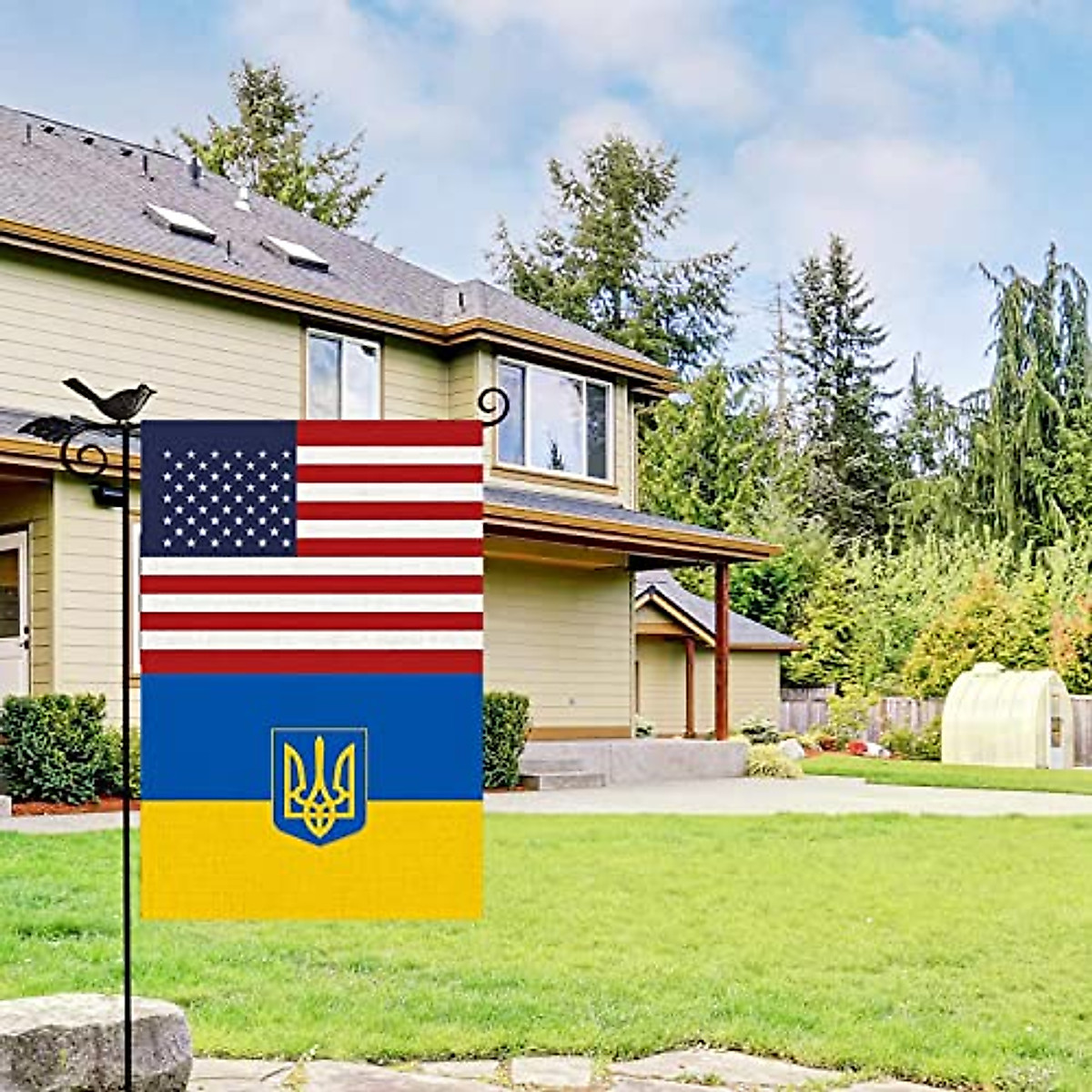 WENWELL American Ukraine US Friendship Garden Flag Double Sided,Burlap Ukrainian Trident Flags 12 x 18 inch Outdoor,Support Ukranian House flag Small,USA Ukrain yard Banner Decorations