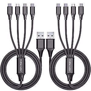 Multi Charging Cable, 4 in1 Multi Charger Cable Nylon Braided, 3A 4FT Universal Chargers for All Devices with Type-C/Micro USB Port, USB Charging Cable for All Cell Phones and More (Black, 2Pack)