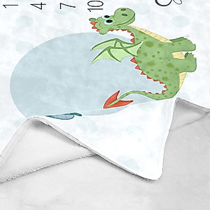 XOZOTY Personalized Cute Green Dragon Baby Blanket with Name Custom Swaddling Nursery Fleece Throw Blankets for Newborns Baby Shower Girls Kids Birthday Gift 30 X 40 inch