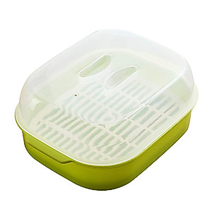 Microwave Oven Steamer Cook Container with Lid Plastic for Steamed Bread Bun Dumpling Fish Kitchen Utensil (Green)
