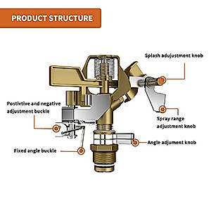 VLAY 1/2 Inch Heavy Duty Brass Impact Sprinkler with 0-360 Degree Adjustable Circular Cover Jet Pattern, Watering Sprinkler for Large Area Lawn, Garden and Yard Irrigation