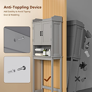 VEIKOUS Over The Toilet Storage Bathroom Organizer and Small Freestanding Cabinet W/Adjustable Shelf & Storage Rack, Bathroom Space Saver, Grey