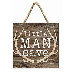 P. Graham Dunn Rustic Brown 7 x 7 Inch Wood Pallet Wall Hanging Sign, Little Man Cave Antlers