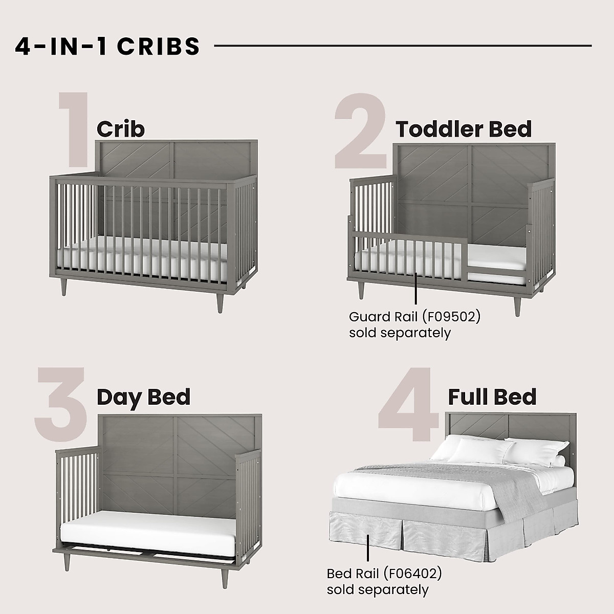 Child Craft Surrey Hill 4-in-1 Convertible Crib, Baby Crib Converts to Day Bed, Toddler Bed and Full Size Bed, 3 Adjustable Mattress Positions, Non-Toxic, Baby Safe Finish (Toasted Chestnut)