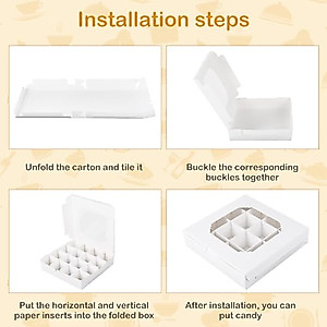 Empty White Pick and Mix Sweet Boxes with Inserts Clear Window and Divider 16-Compartments Quick Assemble Sampler Boxes for Chocolate Sweet Assortment (30 Pcs)