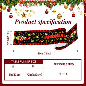 Linen Red Christmas Table Runner Merry Christmas Tablecloth Christmas Xmas Buffalo Plaid Check Winter Holiday Home Kitchen Dining Room 13x72 Inch