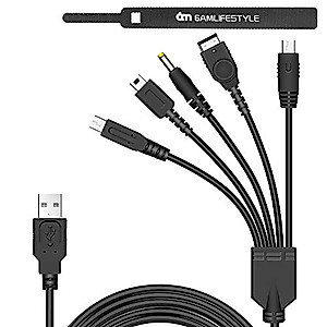 5 in 1 USB Charger Cable for Nintendo DS Lite/ Wii U/ New 3DS (XL/LL), 3DS (XL/LL), 2DS, DSi (XL/LL) ,NDS/Gameboy Advance SP, PSP 1000 2000 3000, Multi-Functional USB Charging Cord with Cable Tie