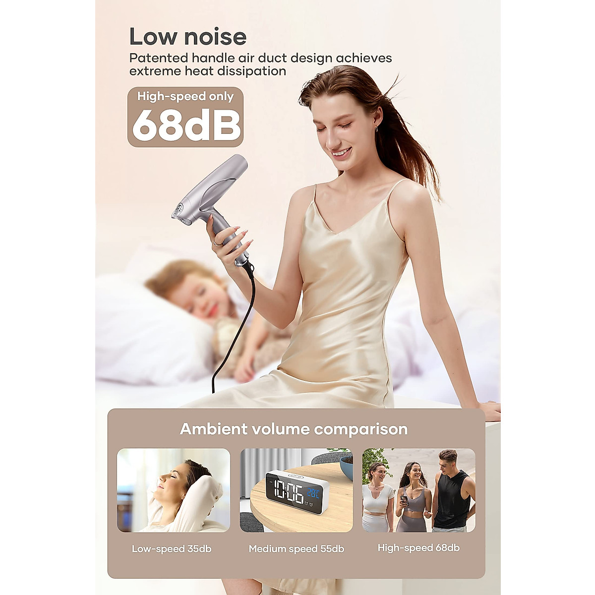 ZEITE Professional Fast Drying Hair Dryer with Foldable Handle,Ionic Blow Dryer,High Speed Low Noise,Magnetic Nozzle,for Home Travel and Salon