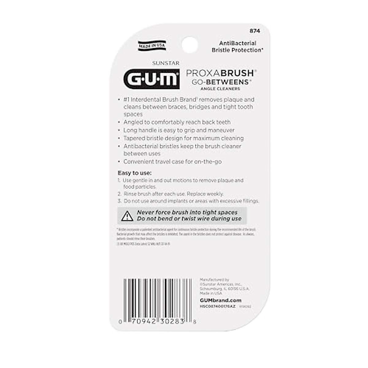 GUM Proxabrush Go-Betweens - Angled- Interdental Brushes - Soft Bristled Dental Picks for Plaque Removal Health - Safe for Braces & Dental Devices, 4ct (6pk)
