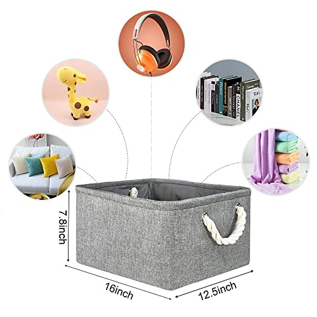 Large Storage Baskets Organizer, Fabric Collapsible Storage Bins, Closet Organizers and Storage Baskets for Organizing Gifts Empty Shelves Home Towel (Grey, 3 Pack)