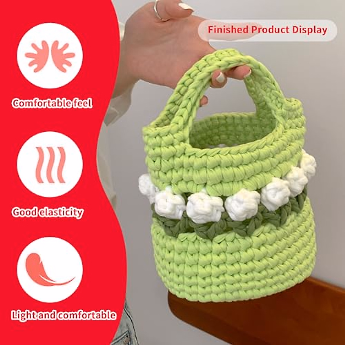 Comtest T-Shirt Yarn Knitting Yarn for DIY Bag Blanket Cushion Handmade Crochet Elastic Fabric Yarn 0.88Lb Red