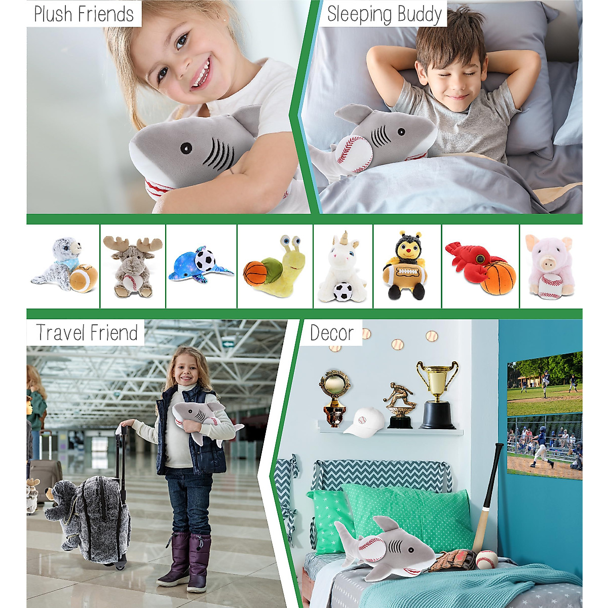 DolliBu Grey Shark Stuffed Animal with Baseball Plush - Soft Plush Huggable Shark Adorable Playtime Plush Toy, Cute Ocean Life Gift for Kids and Adults - 12 Inches