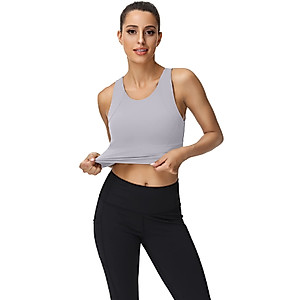 High Neck Sports Bra for Women Longline Full Coverage Sports Bras Medium Impact Padded Workout Crop Tops for Yoga Gym