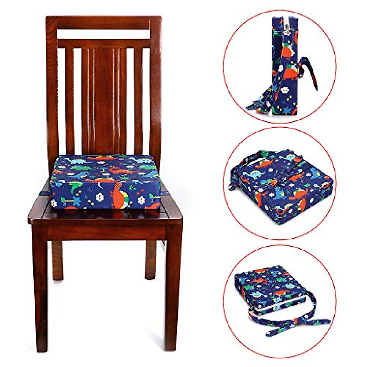 Sumnacon Chair Increasing Cushion - Baby Toddler Kids Infant Portable Dismountable Highchair Booster Cushion Washable Thick Chair Seat Cloth Straps,Dinosaur Blue
