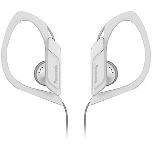 Panasonic Sports Clip Earbud Headphones RP-HS34-W (White) Water Resistant, Tough, Durable, Adjustable Ear Clip, Ultra Light
