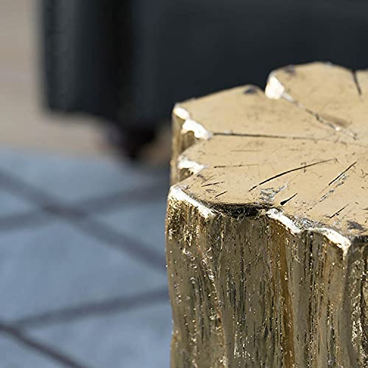 A&B Home Nature Wood Texture Inspired, End Table Side Table Living Room Furniture Luxury, Golden Tree Trunk Garden Stool or Gold Coffee Table Accent Tables for Small Spaces - 13.5x13x20