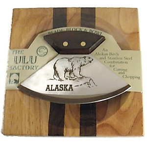 Yupik Ulu Knife/Bowl Set Walnut Handle w/ 6" Polar Bear Etched Blade