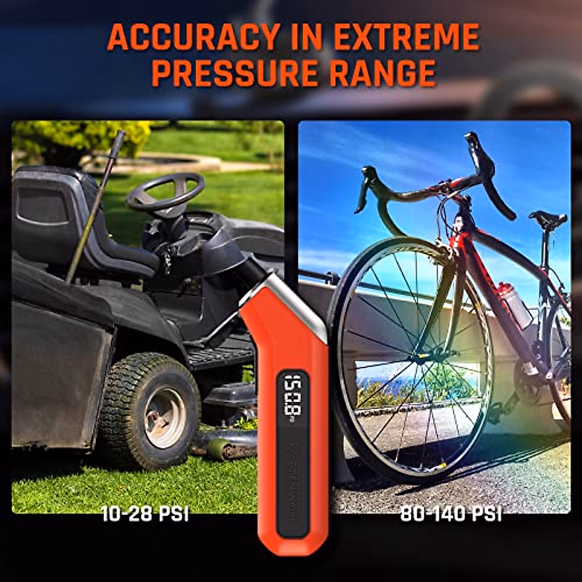 ETENWOLF Digital Tire Pressure Gauge 3-200 PSI, Industrial Tire Gauge Calibrated to ANSI B40.7 Grade 2A(±0.5%), Replaceable AAA Batteries with Presta Valve Adaptor, Dark Cyan