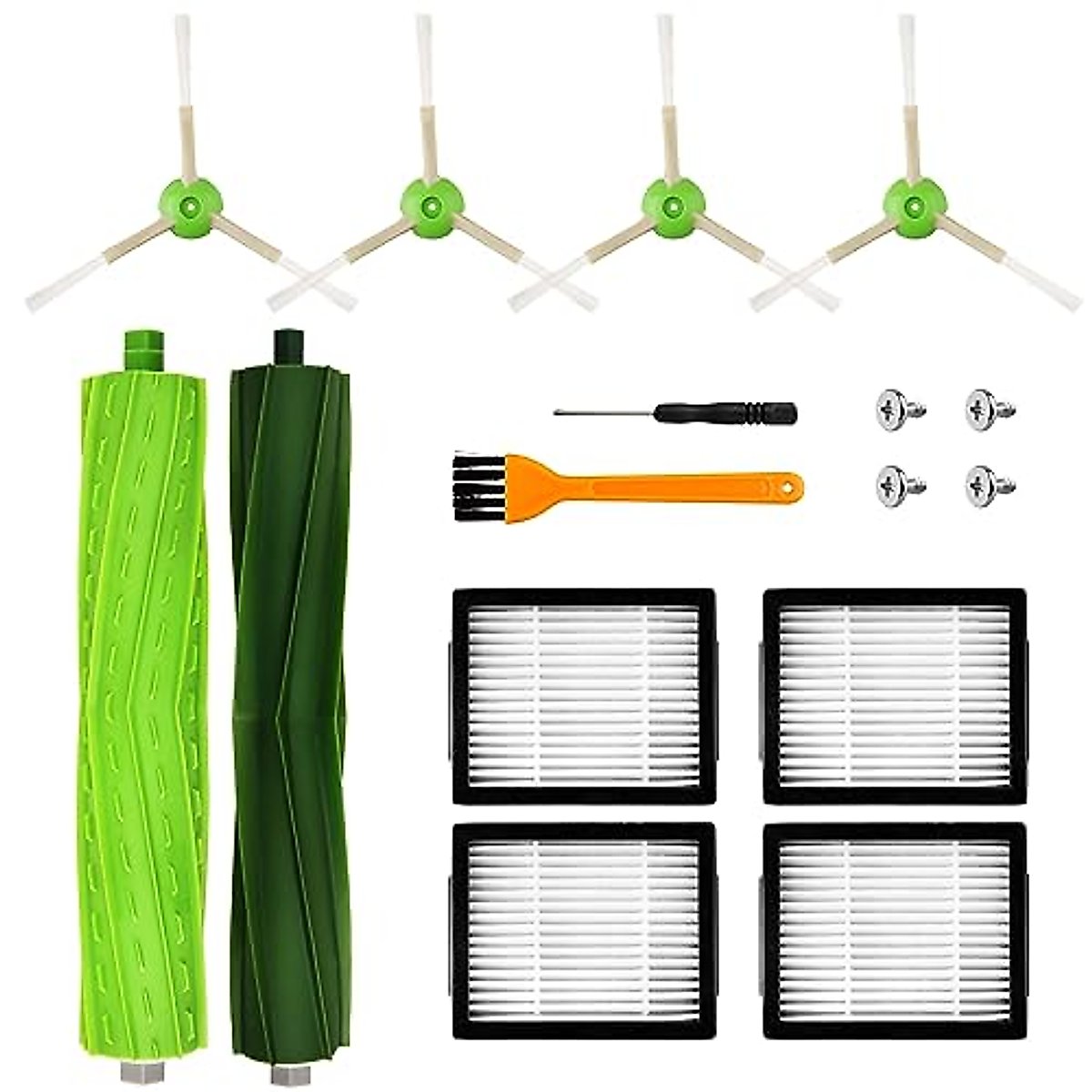 CTIOAOS 9pc Replacement Parts Accessories for iRobot Roomba i3 i3+ i4 i6 i6+ i7 i7+ i8 i8+/Plus E5 E6 E7 J7 I,E &J Series Vacuum Cleaners, 1 set of Roller Brushes & 4 HEPA Filters & 4 Side Brushes