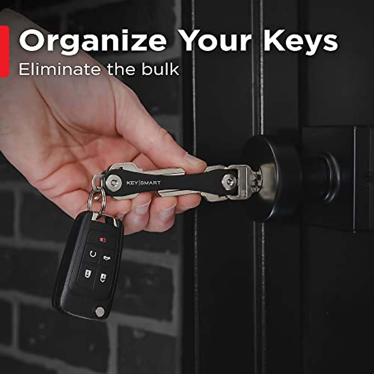 KeySmart Compact Minimalist Pocket-Sized Key Holder and Key Organizer w Expansion Screws, EDC Key Carrier (14 Keys, Black)