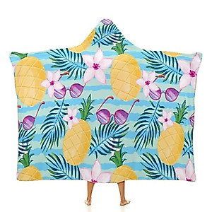 TaoYTao 60"x80" Women Summer Pineapple Fruit Pattern Blanket Hoodie, Foldable Wearable Funny Hooded Blanket Robe Cloak, Christmas Birthday Gifts Anniversary For Wife Girlfriend Women