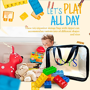 4 Packs Large Toy Storage Bags,Clear PVC Bags with Zipper,Toy Storage Organizer,Waterproof Toy Bags for Board Games, Building Blocks,Leather Material,TOYS design,(Big Size)
