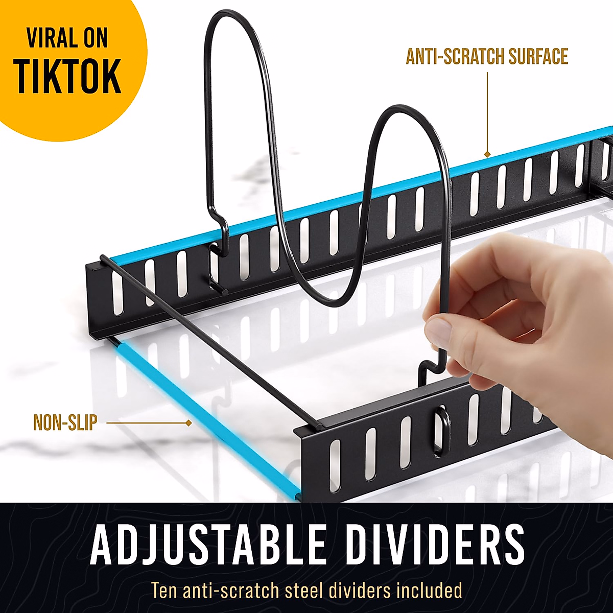 Norcalway Bakeware Pots and Pans Organizer Under Cabinet, 10 Adjustable Compartments Cookie Sheet Baking Pan Pot Lid Organizers Inside Cabinet