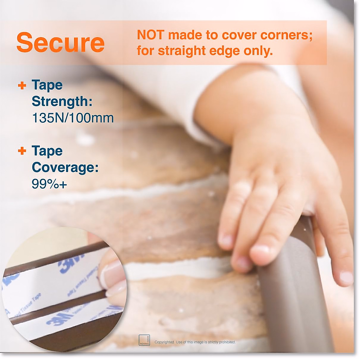 Roving Cove Edge Protector for Baby (6ft Large Edge Only), Hefty-Fit Heavy-Duty Soft Foam Furniture Edge Bumper Guards, Desk Edge Cushion, Wall Corner Covers, 3M Adhesive, Onyx Black