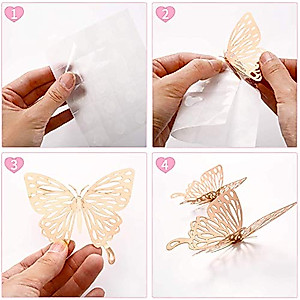 paperbgspen 3D Butterfly Wall Stickers, 48PCS Rose Gold Butterfly Wall Decals Decorations Stickers with 4 Patterns Butterflies Rose Gold Party Decoration for Home Nursery Classroom Kids Bedroom Decor