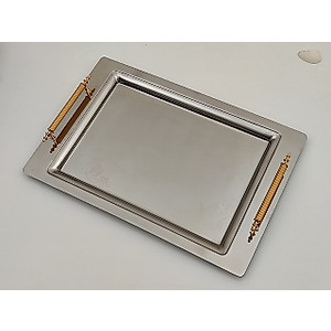 Candymosa Silver Serving Tray with Handles (18”x12”) - Stainless Steel Serving Tray for Drinks and Food - Silver Tray Decorative - Ideal as a Coffee Tray, Bar Tray, Silver Platter or Turkish Tray