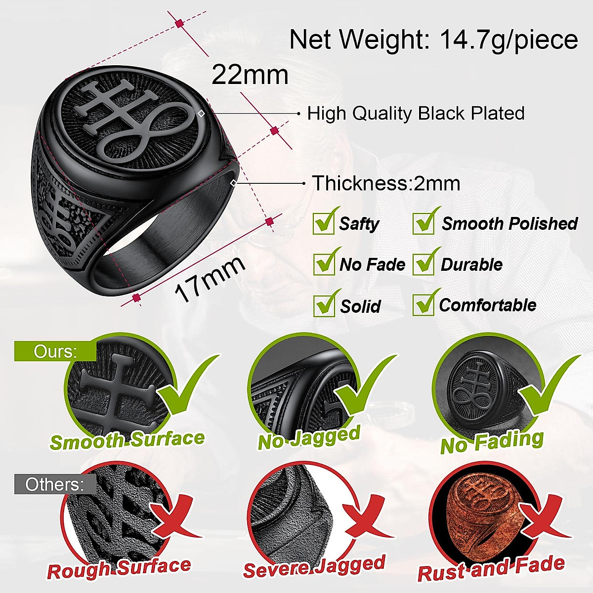 FaithHeart Gothic Jewlery Leviathan Cross Rings Stainless Steel Women Satan Satainism Signet Ring for Cool Male Size 9