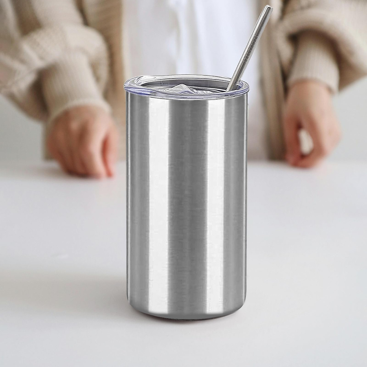 YOUKE OLA 16 Pack Tumblers Blanks Bulk Skinny Straight Tumbler Stainless Steel Double Wall Insulated Water Bottles with Lid & Straw for DIY Gift, 12oz Silver