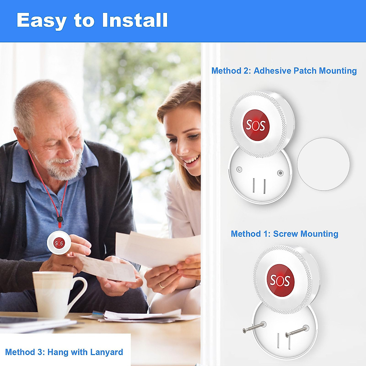 SURFOU Caregiver Pager Wireless Panic Button Nurse Call Bell 3 Call Buttons 1 Plugin Receivers 1000ft Range Personal Alarms Pager for Elderly Dementia Patients Kids Safety Home Security