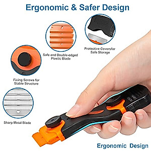 2 Pcs Razor Blade Scraper, Fertoriy 2 in 1 Scraper Tool with 30 Pcs Plastic Razor Blades & 10 Metal Blades, Premium Razor Scraper for Cleaning Window, Oven & Label, Decal, Gasket, Car Sticker Remover