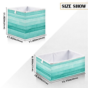 Teal Turquoise Green Storage Baskets for Shelves Foldable Collapsible Storage Box Bins with Closet Organizers Cubes Decorative for Pantry Clothes Storage Toys, Books, Home, Office,11 x 11inch