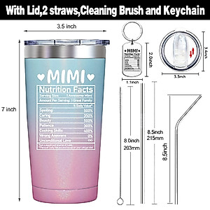SpenMeta Mimi Gifts - Mimi Mothers Day Gift, Mimi Nutrition Facts Tumbler - Mothers Day, Birthday, Christmas Gift for Grandma - 20oz Mimi Tumbler Cup