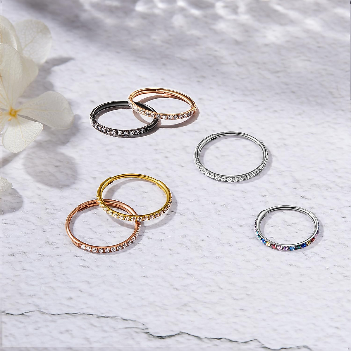 REDNITY 18G Hinged Nose Ring Hoop Surgical Steel, 18 Gauge Septum Clicker Cartilage Earrings with Clear CZ, Silver, 7mm