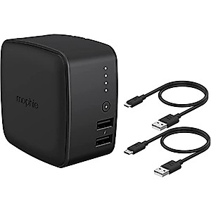 Mophie Powerstation Cube 10,000mAh Dual Port Portable Battery with Built-in Wall Plug + Car Charger, Black