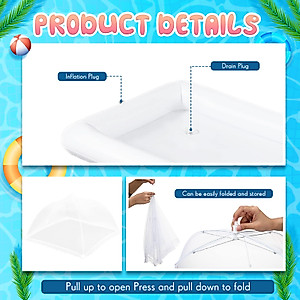 Didaey 4 Pieces Inflatable Ice Serving Bar Inflatable Cooler for Parties Floating Ice Tray Food Drink Containers 12 Pcs Mesh Food Umbrella Covers Tent Food Covers for Pool Party Outdoor Indoor Picnic