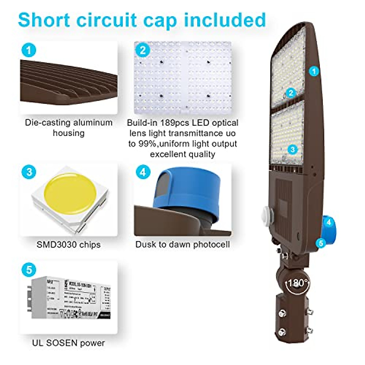 300W LED Parking Lot Light with Dusk to Dawn Photocell, 42000LM 5000K Dimmable Commercial Outdoor Light IP65 Waterproof LED Shoebox Pole Light with Slide Mount 100-277V AC DLC Certified (300)