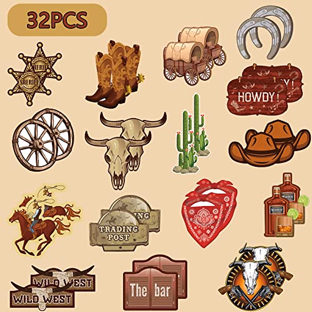 32 Pieces Western Party Decorations Cowboys Party Decorations Western Cutouts Cowboy Cutouts Wild Cutouts Country Party Decorations for Western Theme Cowboy Theme Birthday Party Supplies