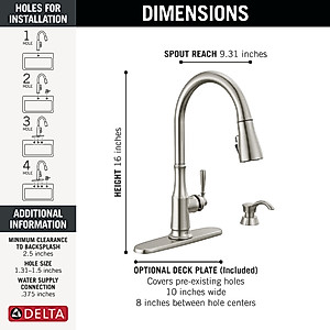 Delta Faucet Capertee Brushed Nickel Kitchen Faucet with Soap Dispenser, Kitchen Faucets with Pull Down Sprayer, Kitchen Sink Faucet with Magnetic Docking Spray Head, Spotshield 19877Z-SPSD-DST