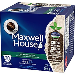 Maxwell House Decaf Coffee 100% Compostable Pods, 30 Keurig Pods, {Imported from Canada}