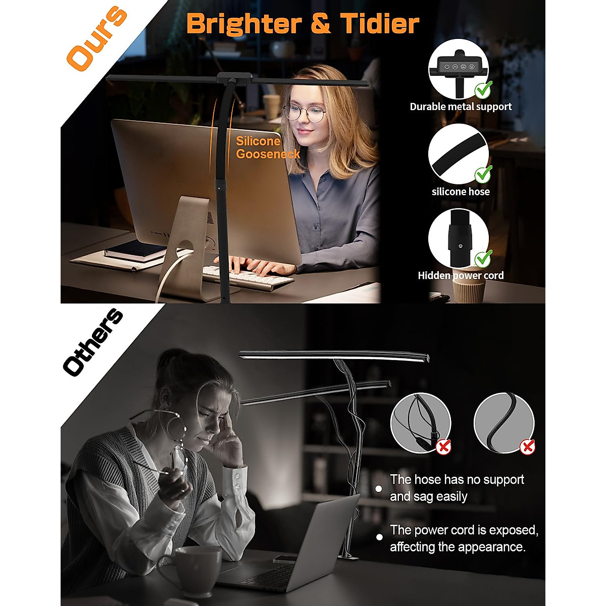 Mefine Desk Lamp w/ Clamp Home Office-Eye-Caring Office Computer Led Desk Light w/ Flexible Gooseneck, 22W Bright Architect Study Clip Lamp Desk Adjustable Task Lighting Stepless Dimming (wf-2032)