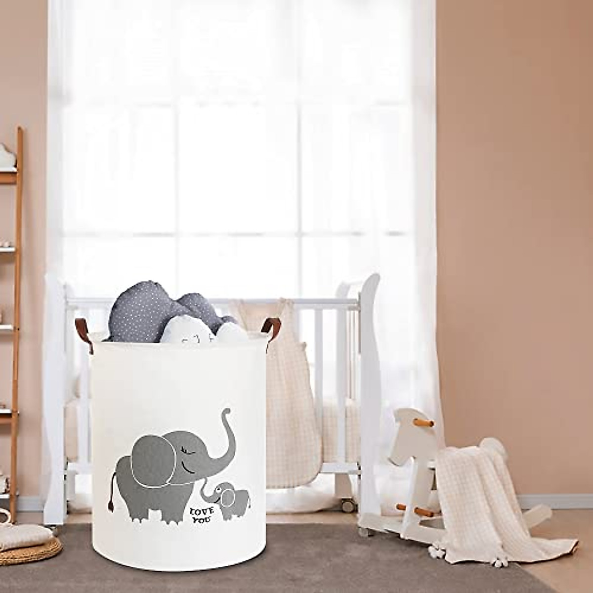 CLOCOR Collapsible Round Storage Bin/Large Storage Basket/Clothes Laundry Hamper/Toy Storage Bin (Love Elephant)